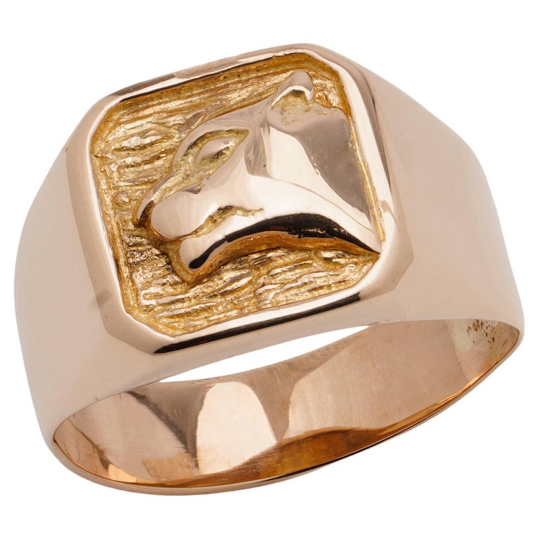 18kt. Yellow Gold Extra Large Size Men's Signet Ring, Featuring Panther ...