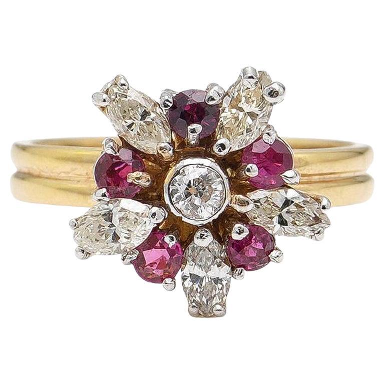 Antique Ruby and diamond cluster ring at 1stDibs