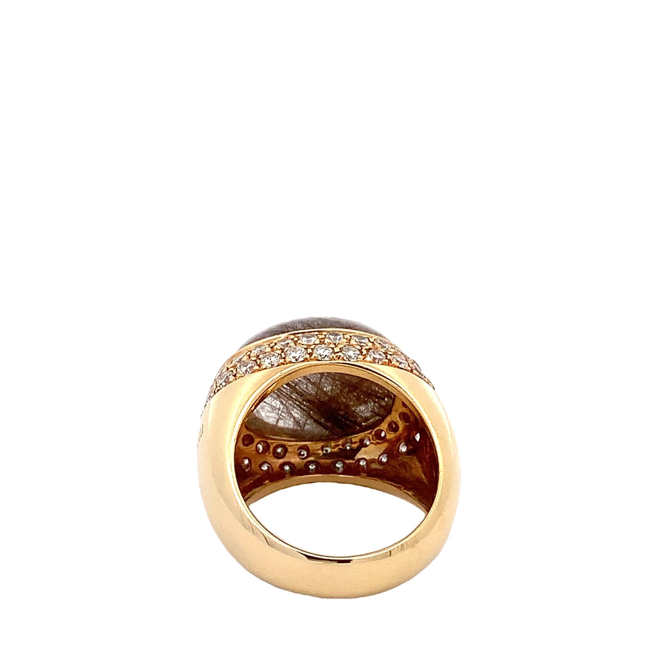 18Kt Yellow Gold Garavelli Ring with White Diamonds and Rutilated ...