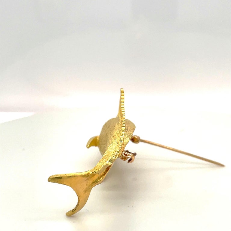 18KT Yellow Gold Large Marlin Brooch with Ruby Eye at 1stDibs | yellow ...