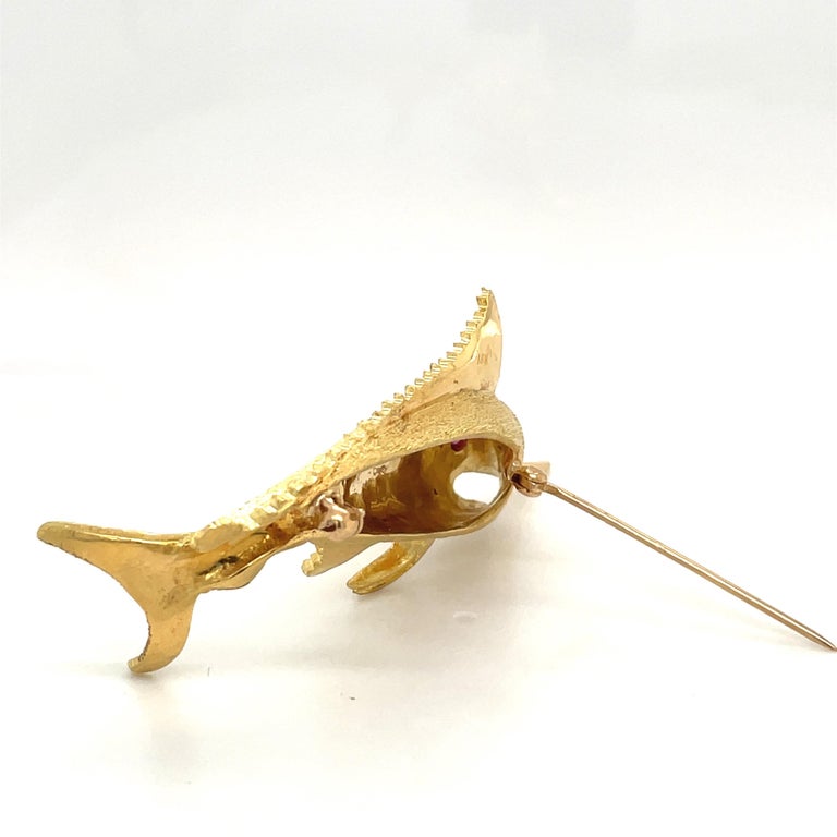 18KT Yellow Gold Large Marlin Brooch with Ruby Eye at 1stDibs | yellow ...