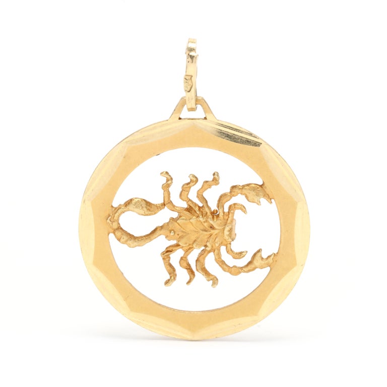 Large Round Scorpio Charm, 18K Yellow Gold, Length 1 9/16 Inch, Zodiac ...