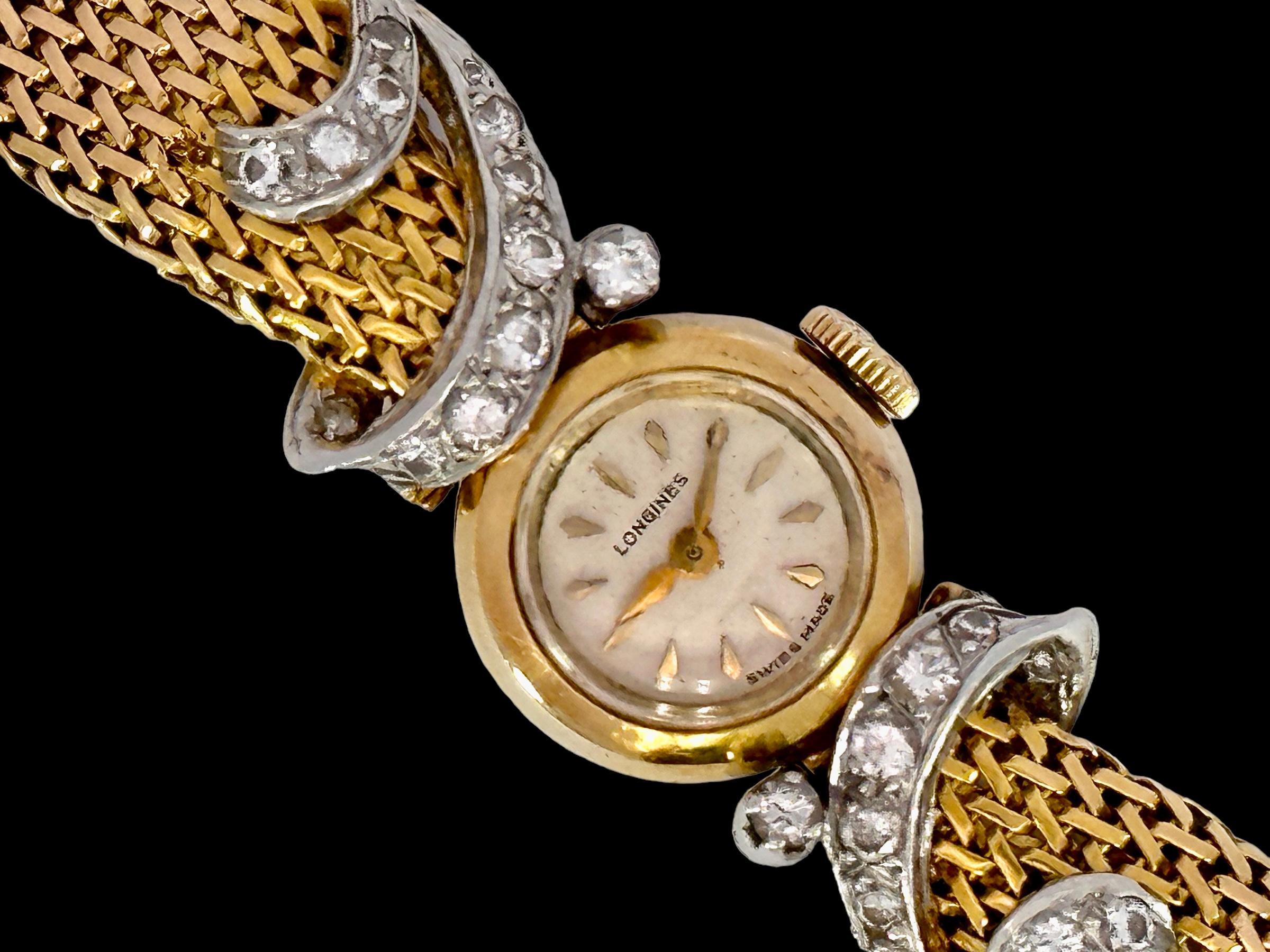 18Kt Yellow Gold Longines Lady Dress Watch with Diamonds For Sale at ...