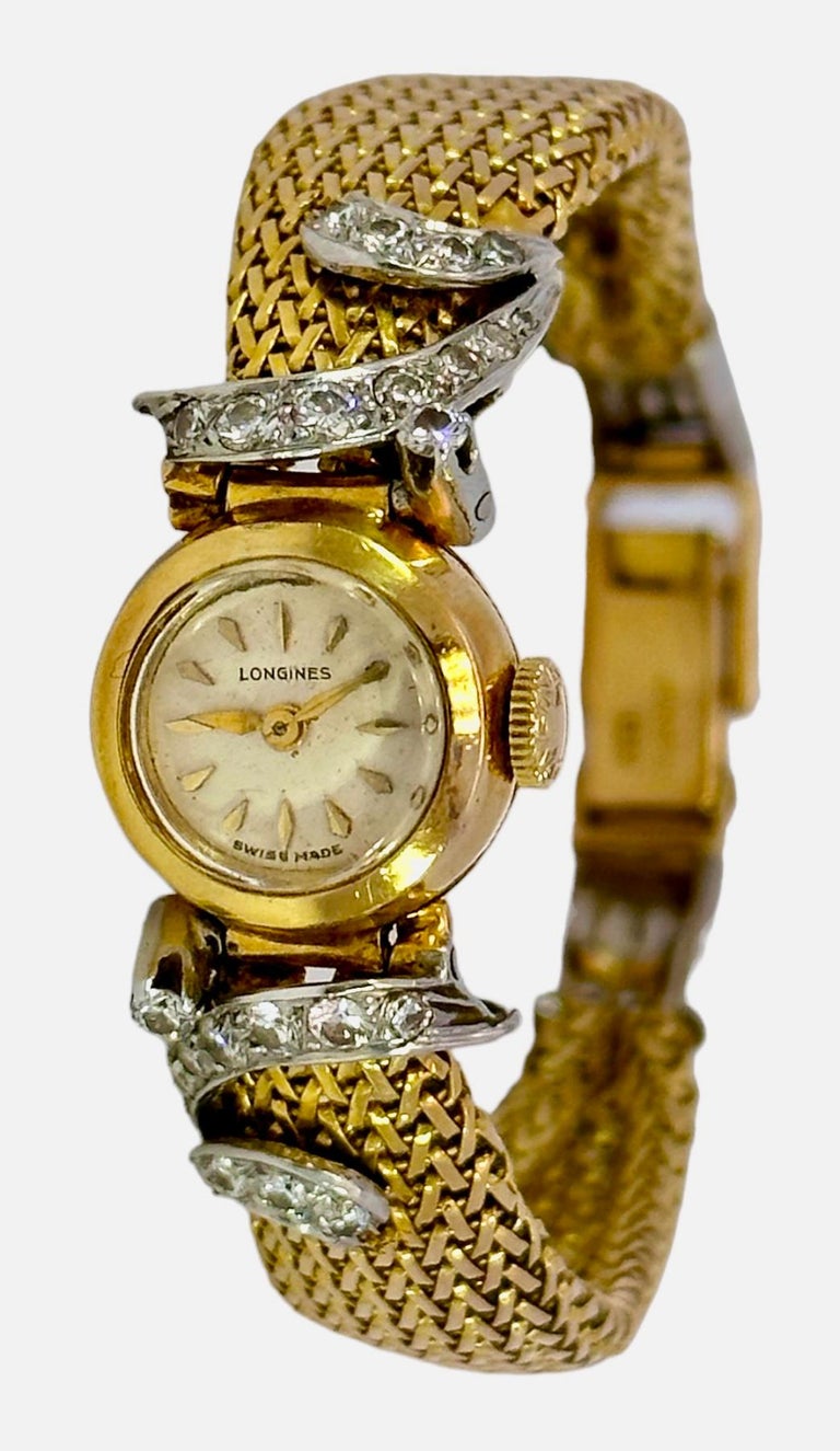 18Kt Yellow Gold Longines Lady Dress Watch with Diamonds For Sale at ...
