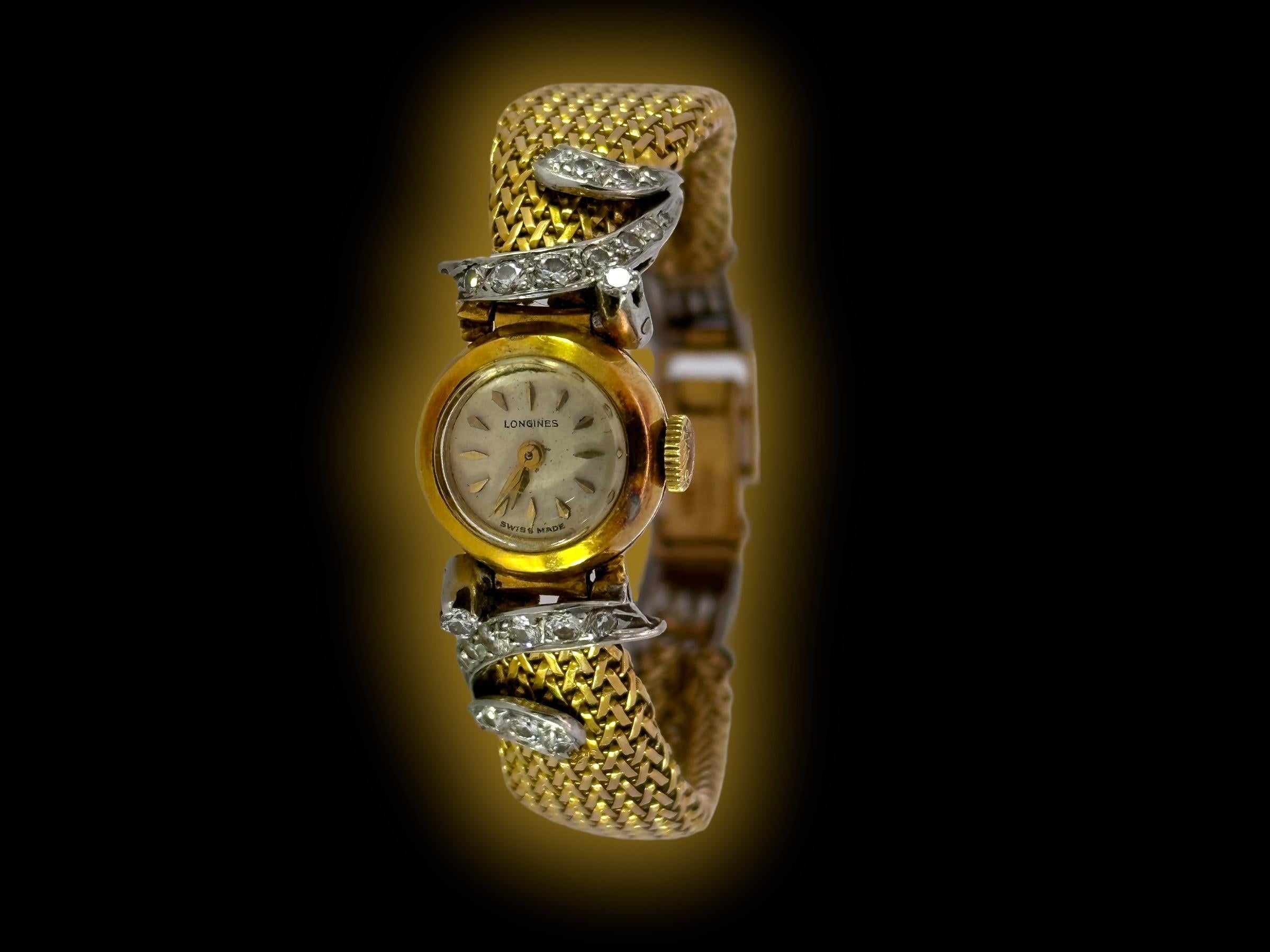 18Kt Yellow Gold Longines Lady Dress Watch with Diamonds For Sale at ...