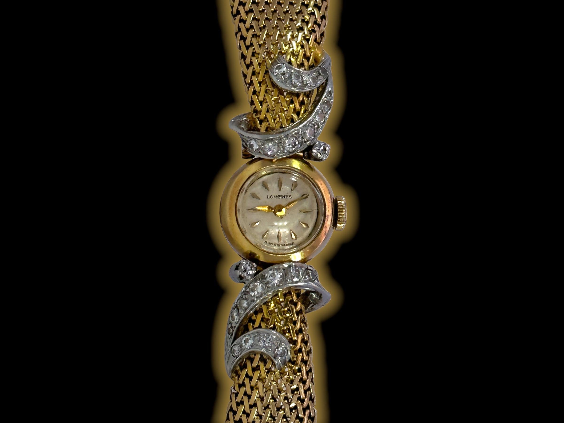 18Kt Yellow Gold Longines Lady Dress Watch with Diamonds For Sale at ...