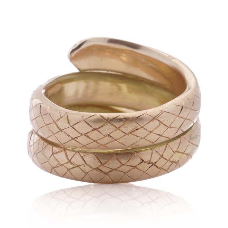 18 Karat Yellow Gold Men's Snake Ring with 1.90 Carat Rose-Cut Diamond ...