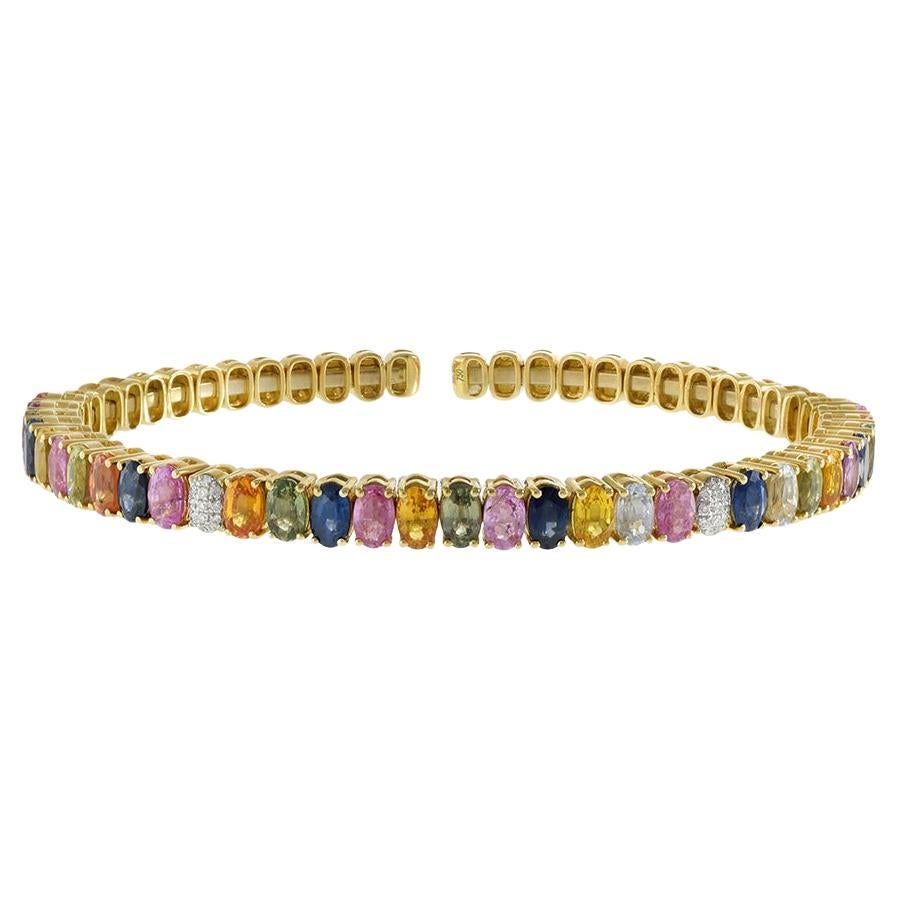 18KT Yellow Gold Turquoise And Diamond Bangle Bracelet For Sale at 1stDibs