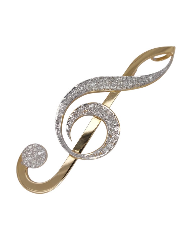 18kt Yellow Gold Music Note Necklace Hanger / Brooch Diamonds Set For ...