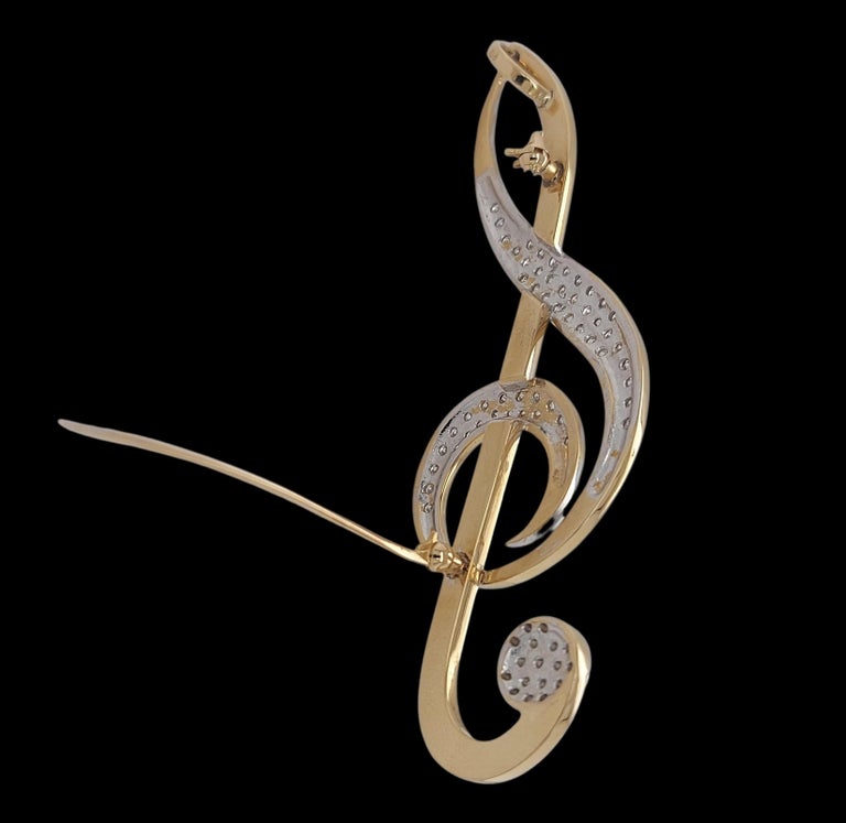 18kt Yellow Gold Music Note Necklace Hanger / Brooch Diamonds Set For ...