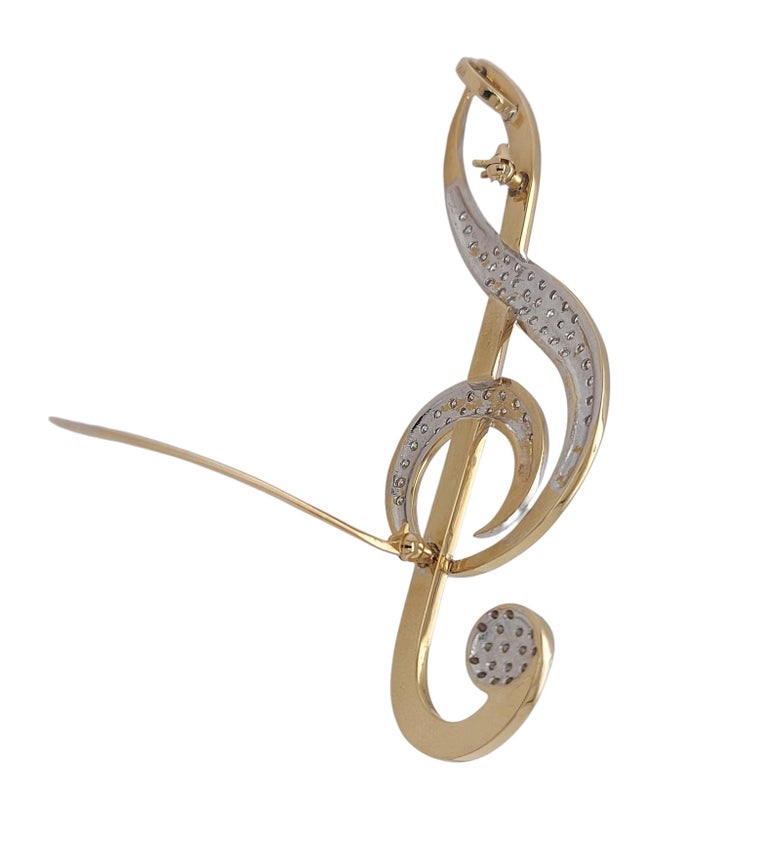 18kt Yellow Gold Music Note Necklace Hanger / Brooch Diamonds Set For ...