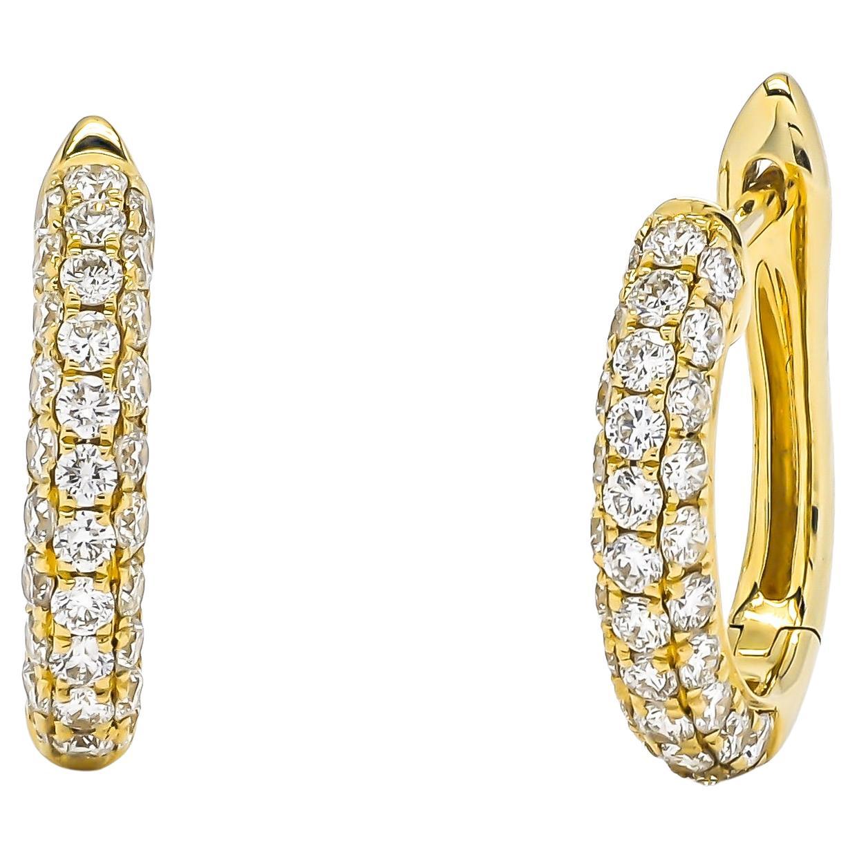 Three-Row Sapphire Diamond Gold Hoop Earrings For Sale at 1stDibs