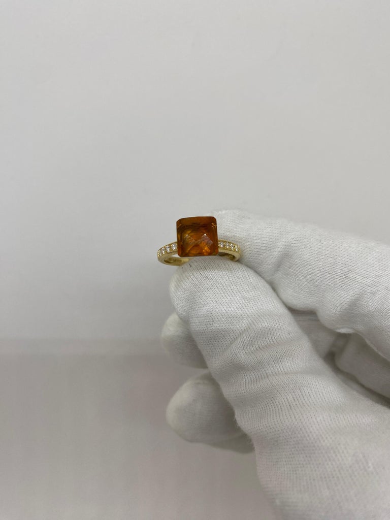 18 Karat Yellow Gold Orange Square Cut Citrine Quartz and White ...