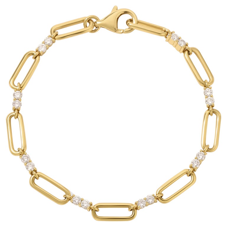 18kt Yellow Gold Paperclip and Diamond Bracelet For Sale at 1stDibs