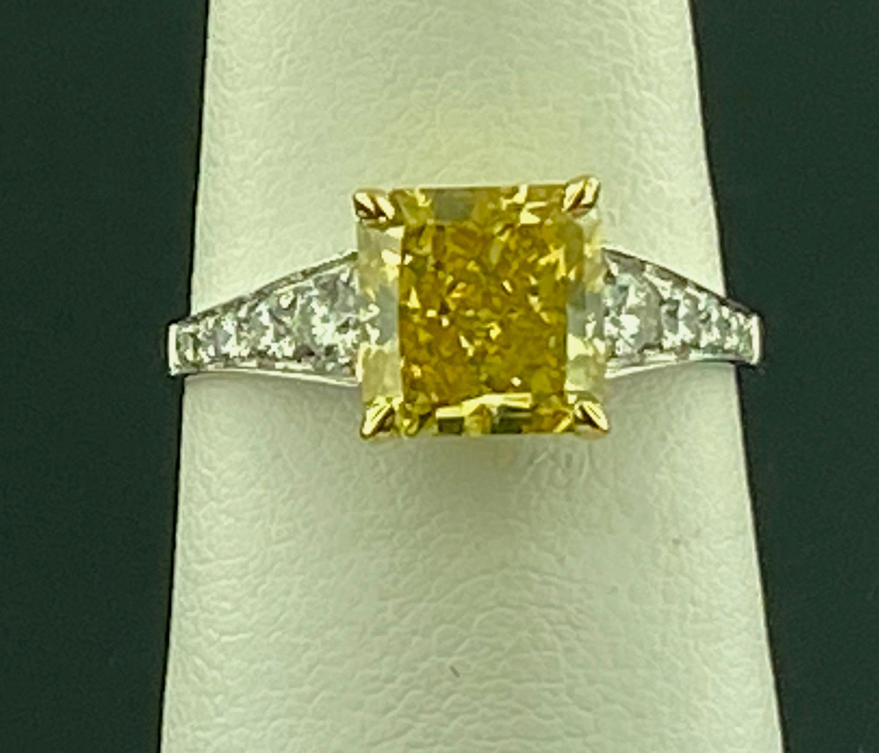 18KT Yellow Gold and Platinum Square Cut Fancy Yellow Diamond Ring at ...