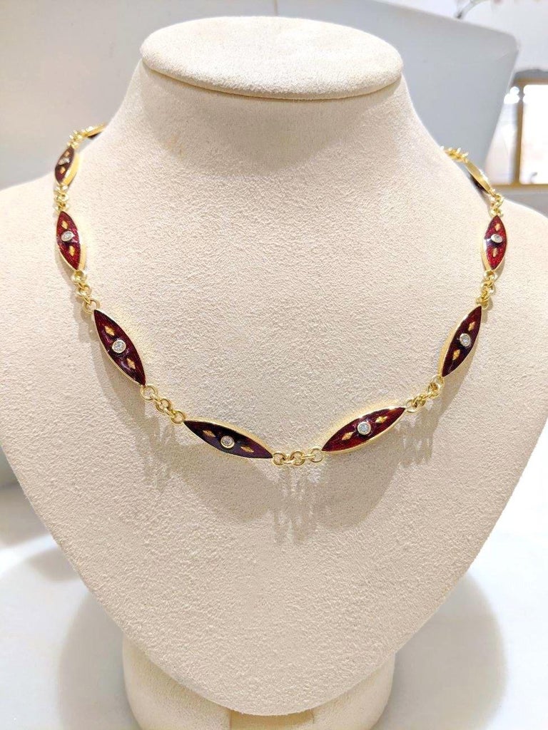18 Karat Yellow Gold, Red Enamel with .80 Carat of Diamonds Vintage ...