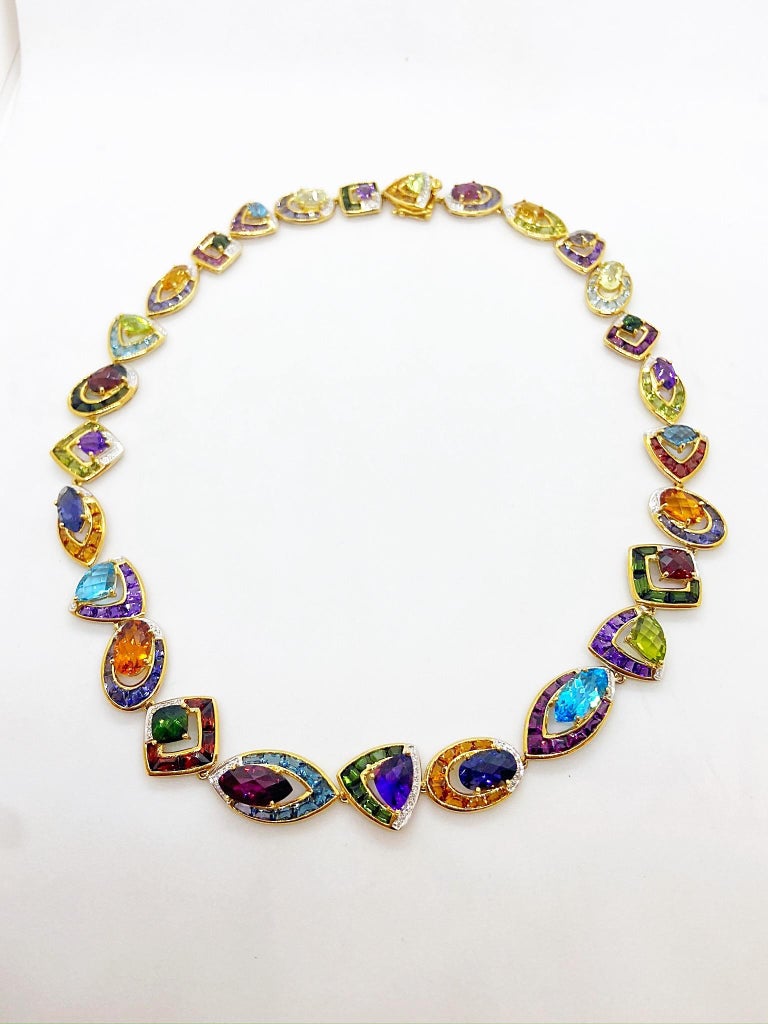 18 Karat Yellow Gold Semi Precious and Diamond Geometric Shapes ...