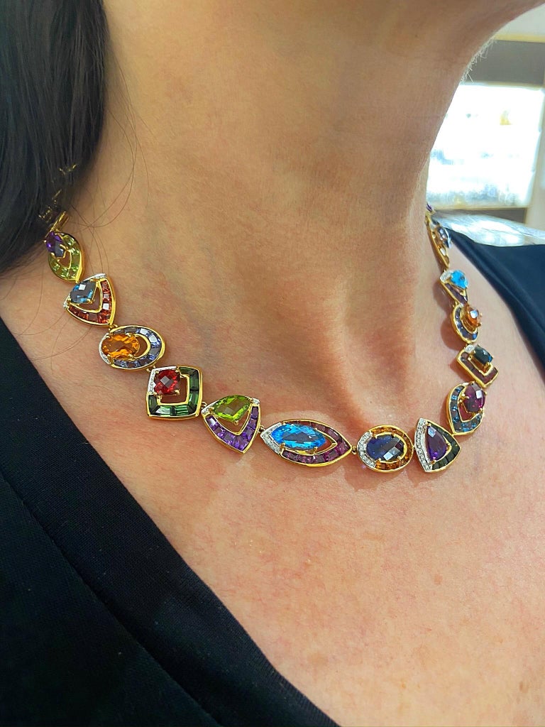 18 Karat Yellow Gold Semi Precious and Diamond Geometric Shapes ...