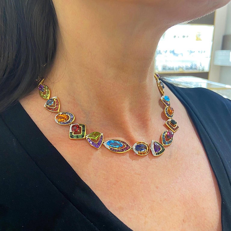 18 Karat Yellow Gold Semi Precious and Diamond Geometric Shapes ...