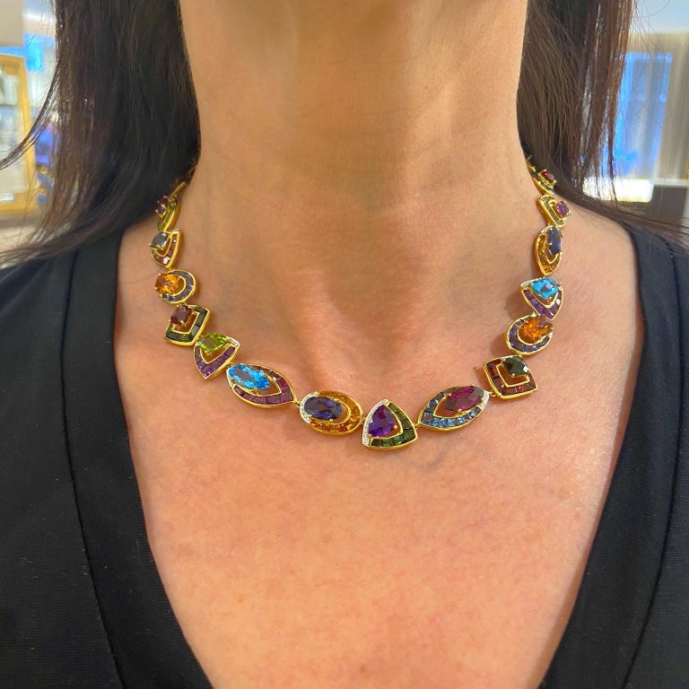 18 Karat Yellow Gold Semi Precious and Diamond Geometric Shapes ...