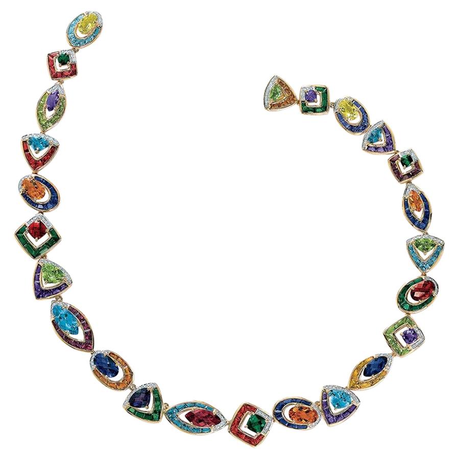 18 Karat Yellow Gold Semi Precious and Diamond Geometric Shapes ...