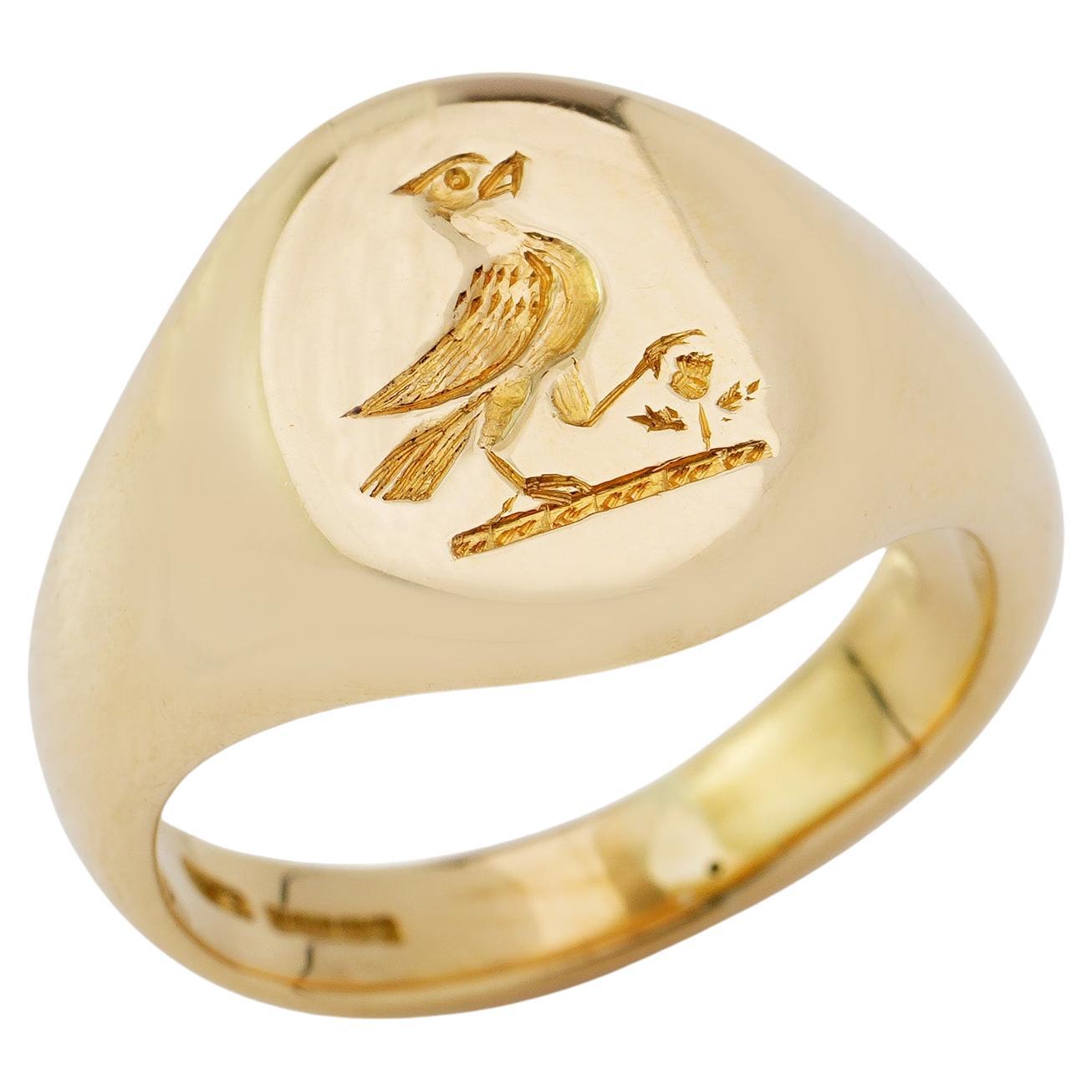Victorian 18 Carat Yellow Gold Bird on Crown Intaglio Signet Ring at ...