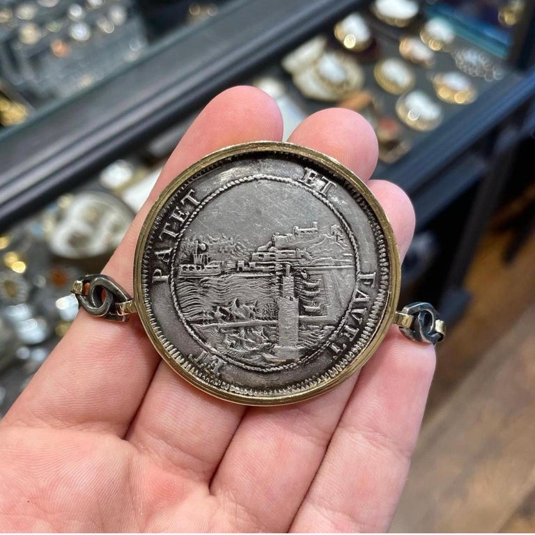 18kt Yellow Gold Silver And Large Silver Coin Necklace For Sale at 1stDibs