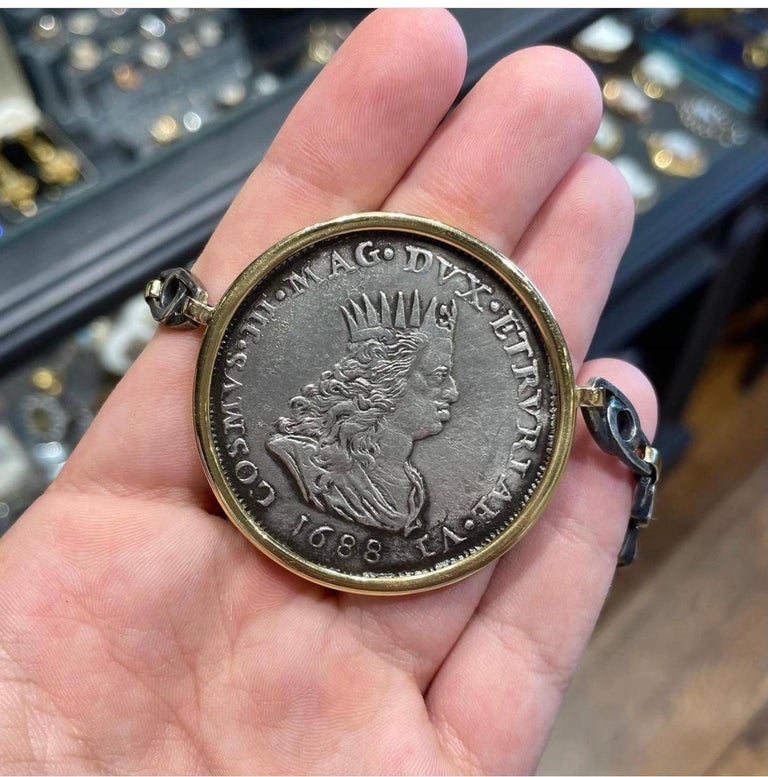 18kt Yellow Gold Silver And Large Silver Coin Necklace For Sale at 1stDibs
