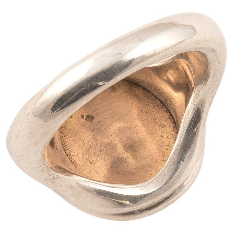 18kt Yellow Gold and Silver French Signet Ring at 1stDibs