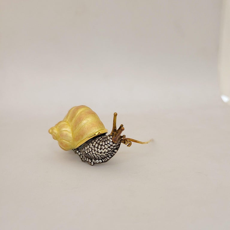 18 Karat Yellow Gold and Sterling Silver Diamond and Enamel Snail ...