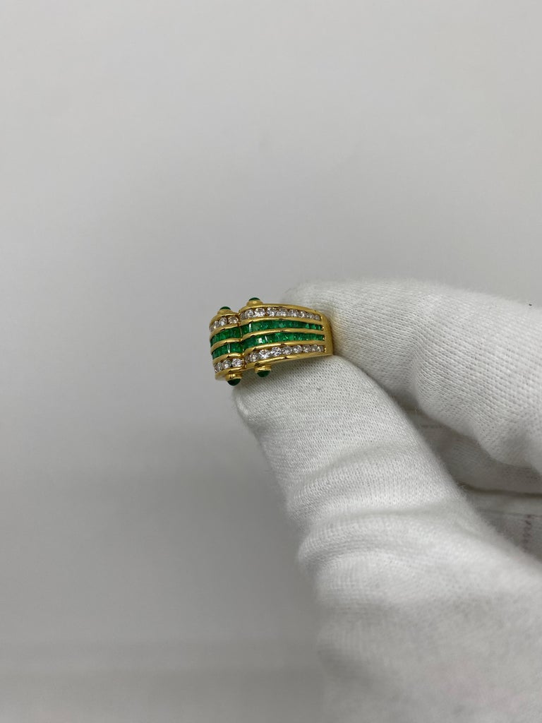 18kt Yellow Gold Vintage Ring White Diamonds and Green Emeralds For ...