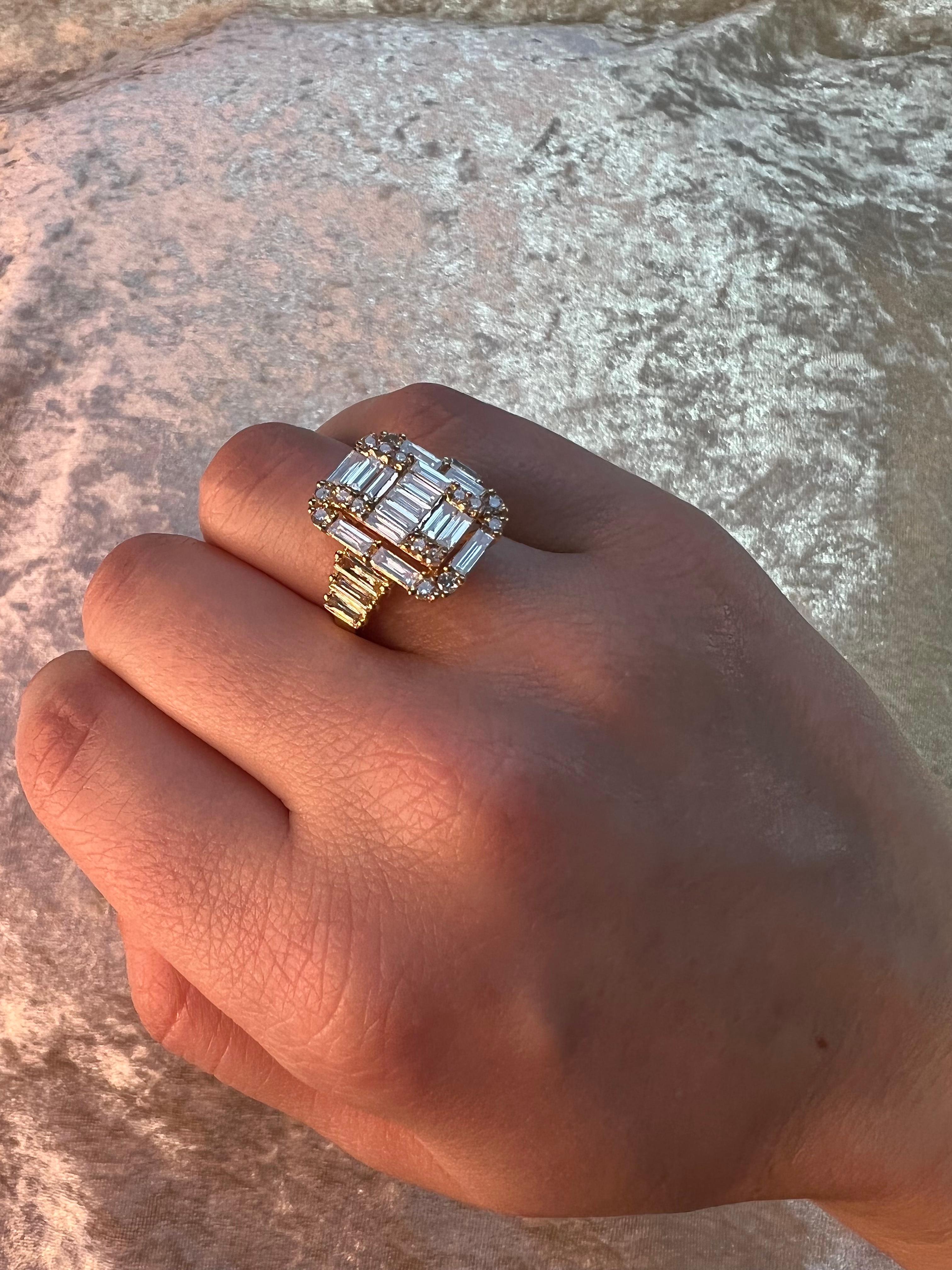 Customizable 18KT Yellow Gold Art Deco Baguette Round Diamond Cluster ...