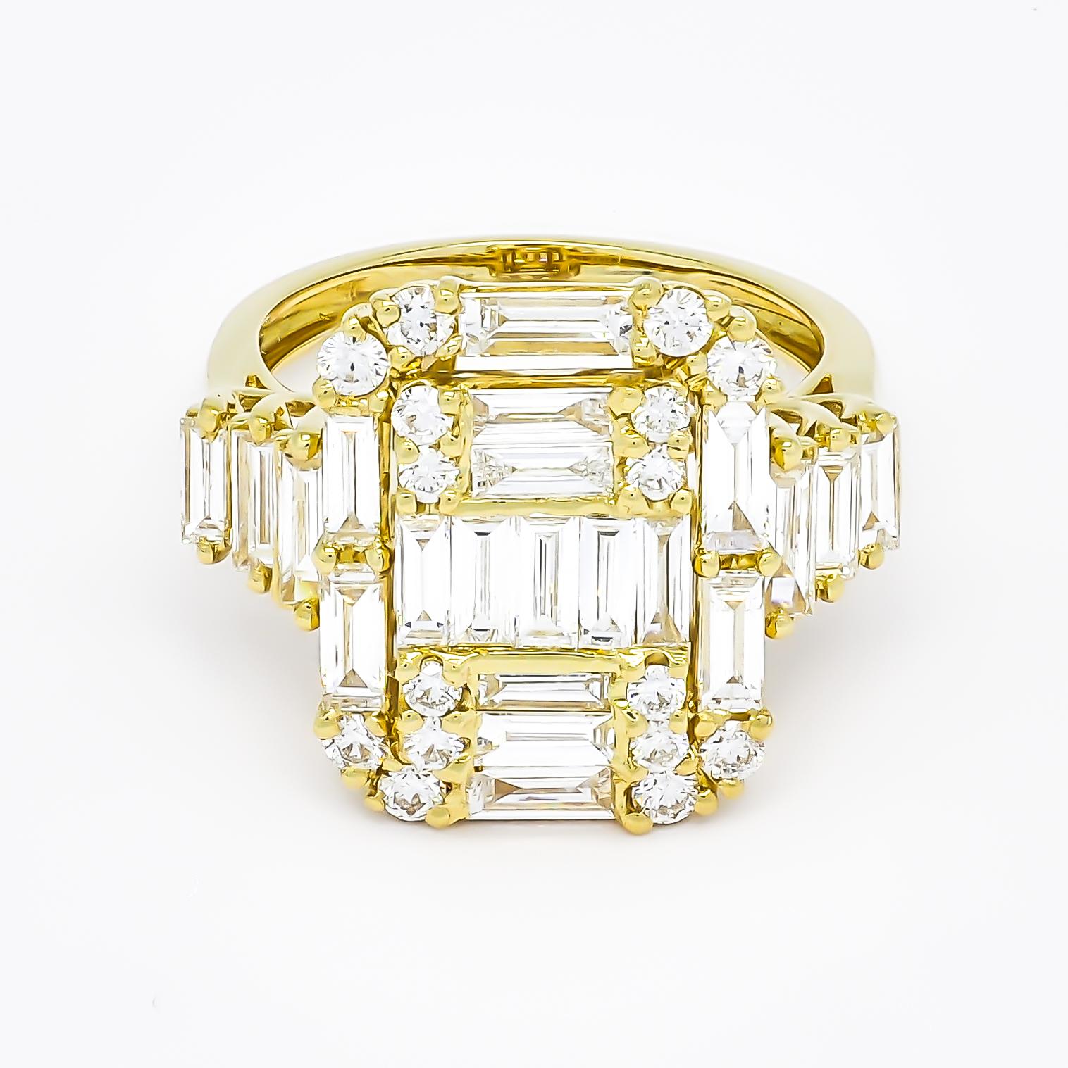 Customizable 18KT Yellow Gold Art Deco Baguette Round Diamond Cluster ...