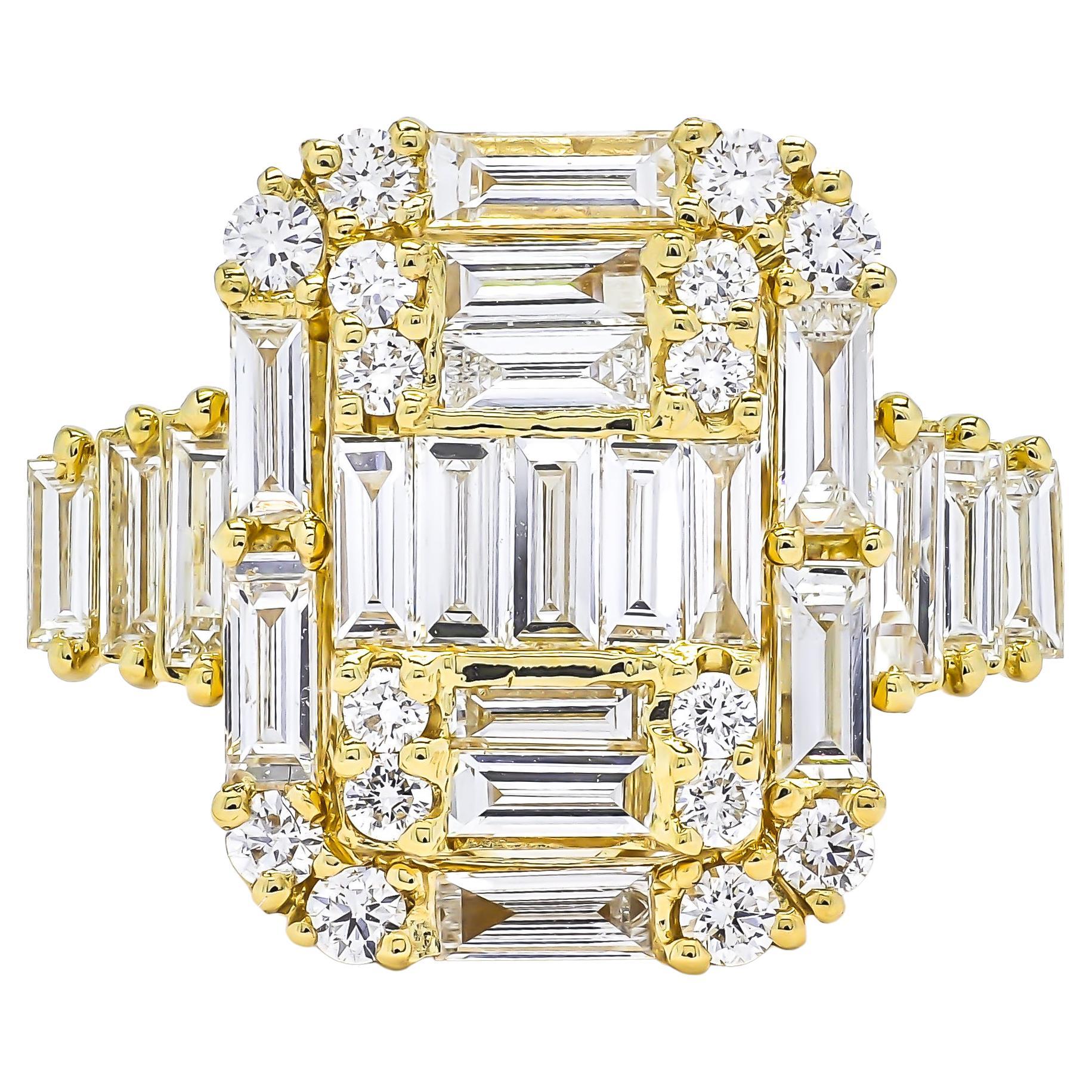 Customizable 18KT White Gold Art Deco Baguette Round Diamond Illusion ...