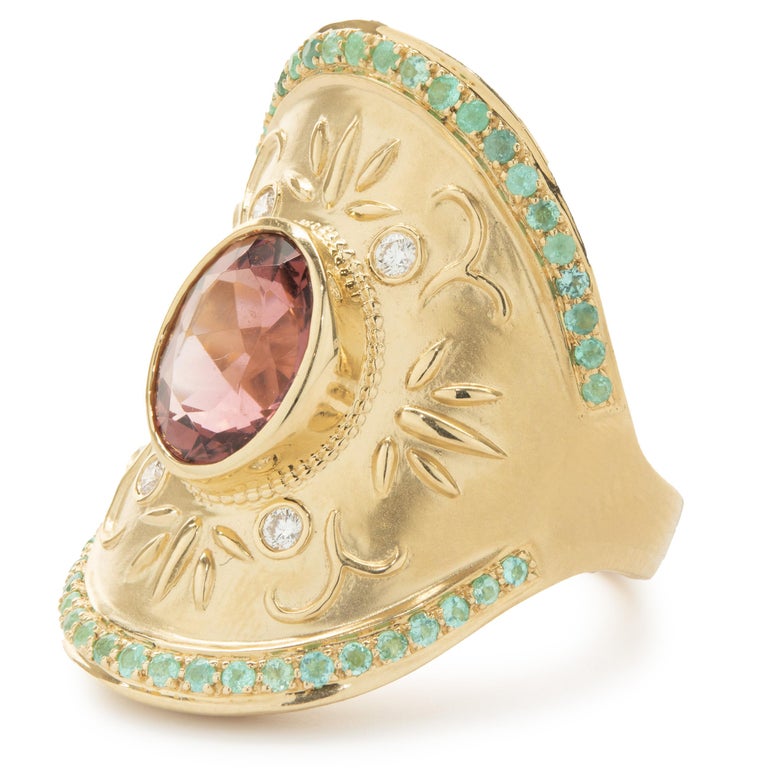 18KY Gold Rare Salmon Tourmaline, Brazilian Paraiba Tourmaline, and ...