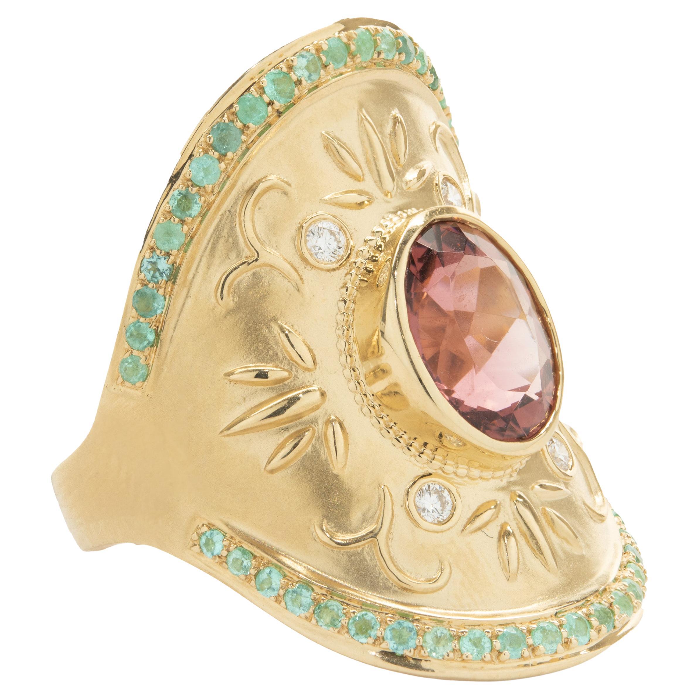 Brazilian Paraiba and Diamond Rope-Link Ring, 18k For Sale at 1stDibs