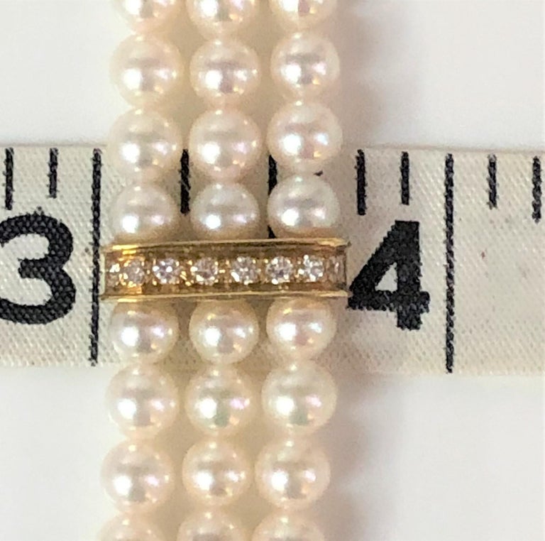 18KY Three Strand Pearl Diamond Bracelet For Sale at 1stDibs