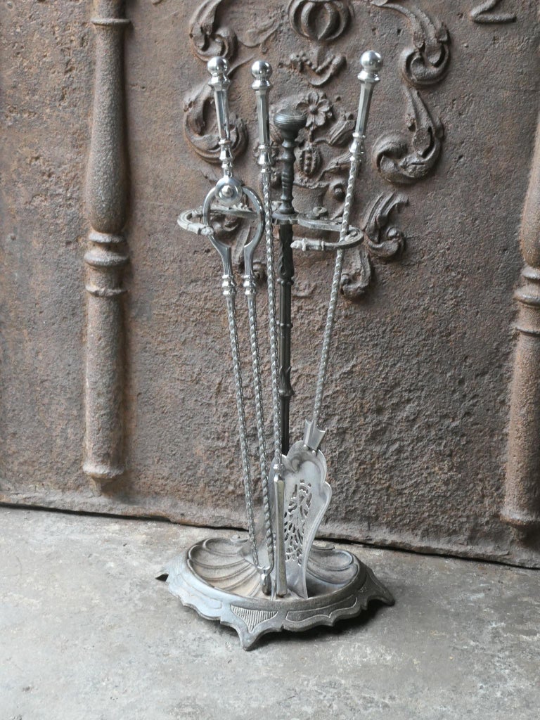 18th-19th C. English Georgian Polished Steel Fire Irons For Sale at 1stDibs