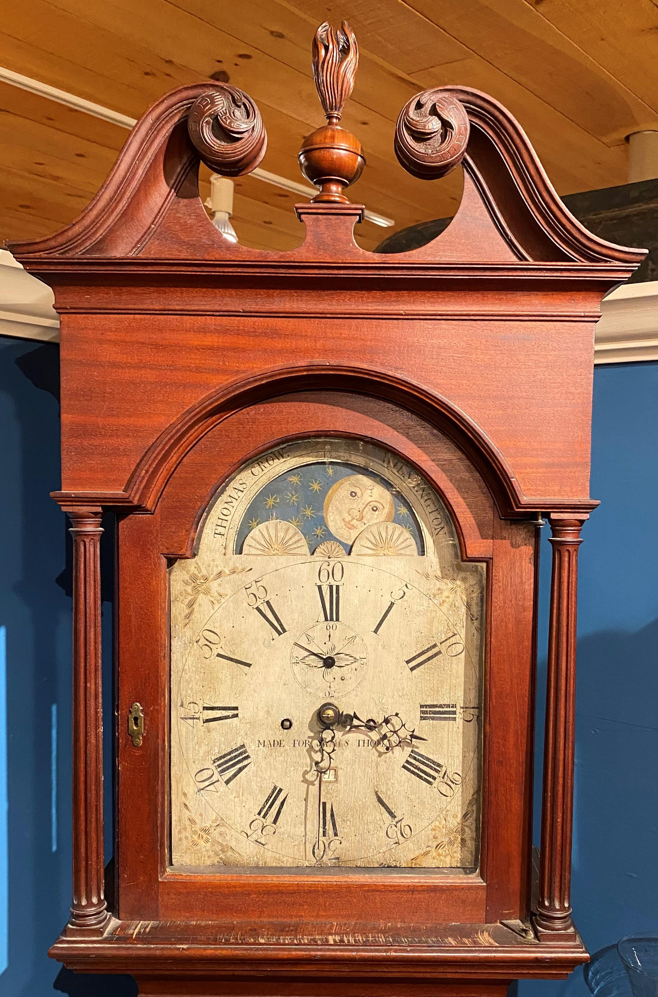 18th /19th C Thomas Crow Delaware Walnut Tall Clock with Rare John Janvier Case For Sale at ...