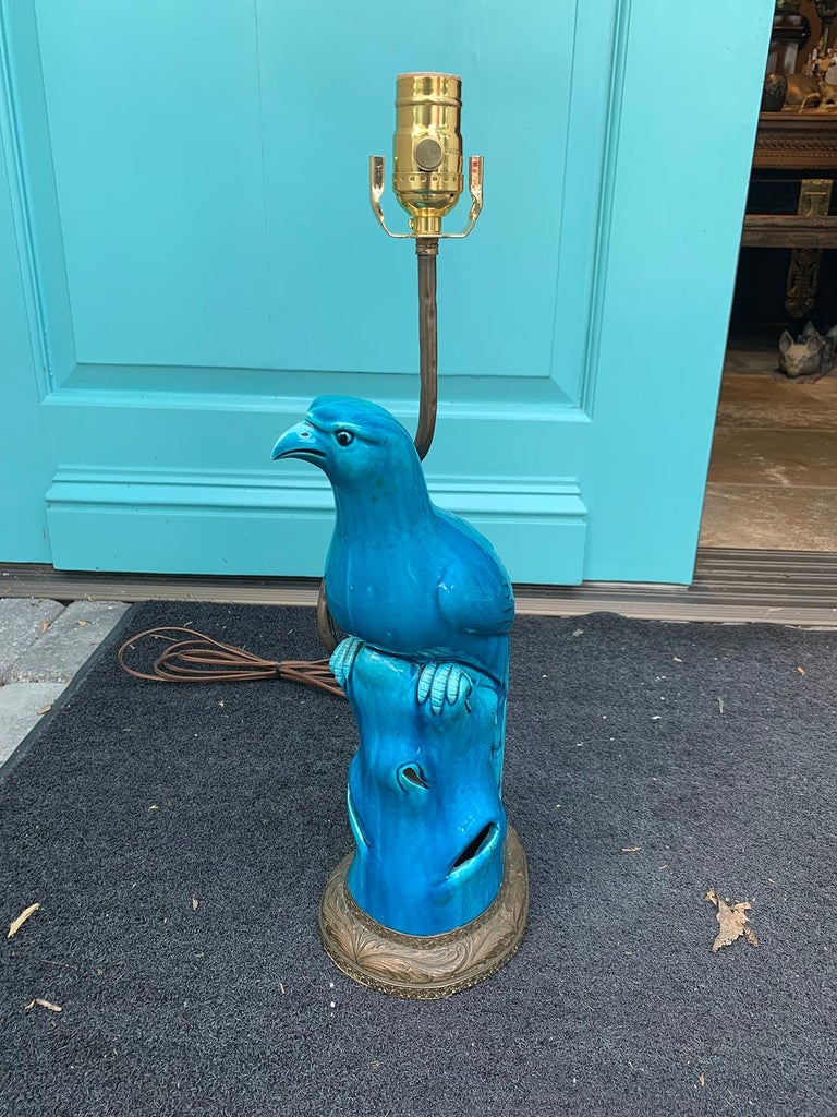 18th-19th Century Chinese Turquoise Porcelain Bird Mounted as Lamp at ...