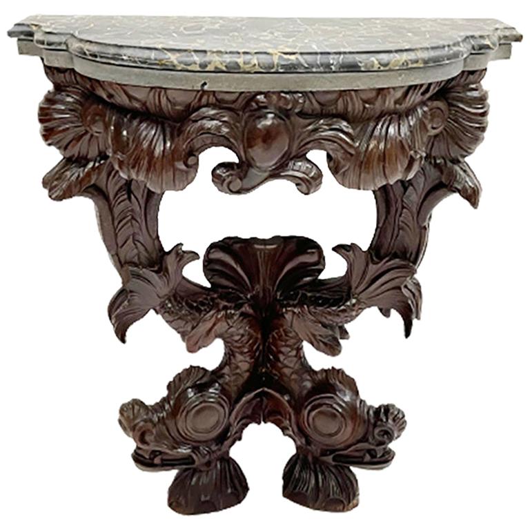 18th-19th Century Dolphin Console Table with Marble Top For Sale at 1stDibs