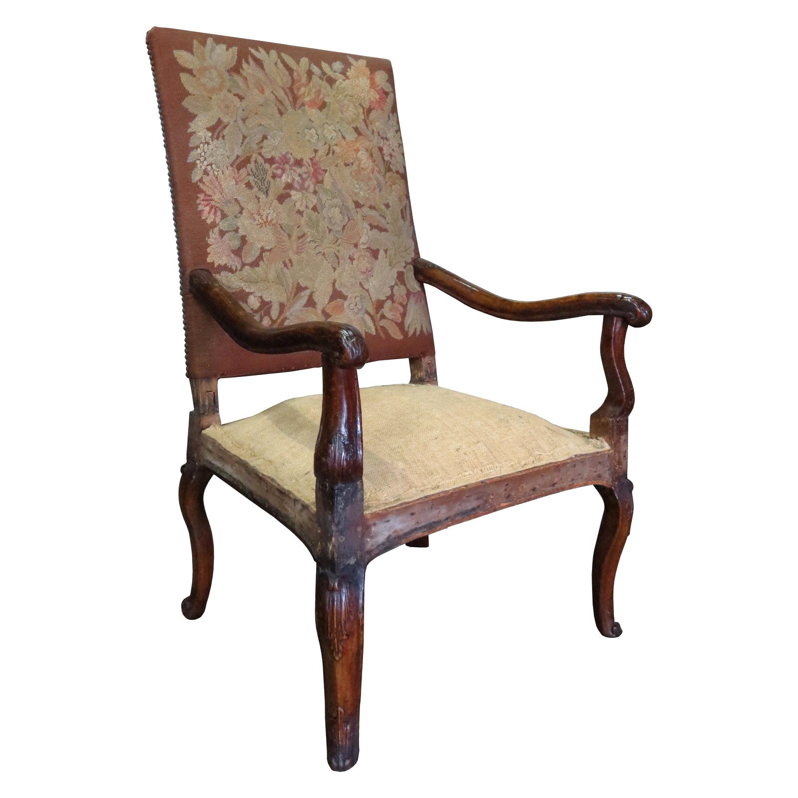 French Walnut Needlepoint Armchair For Sale at 1stDibs