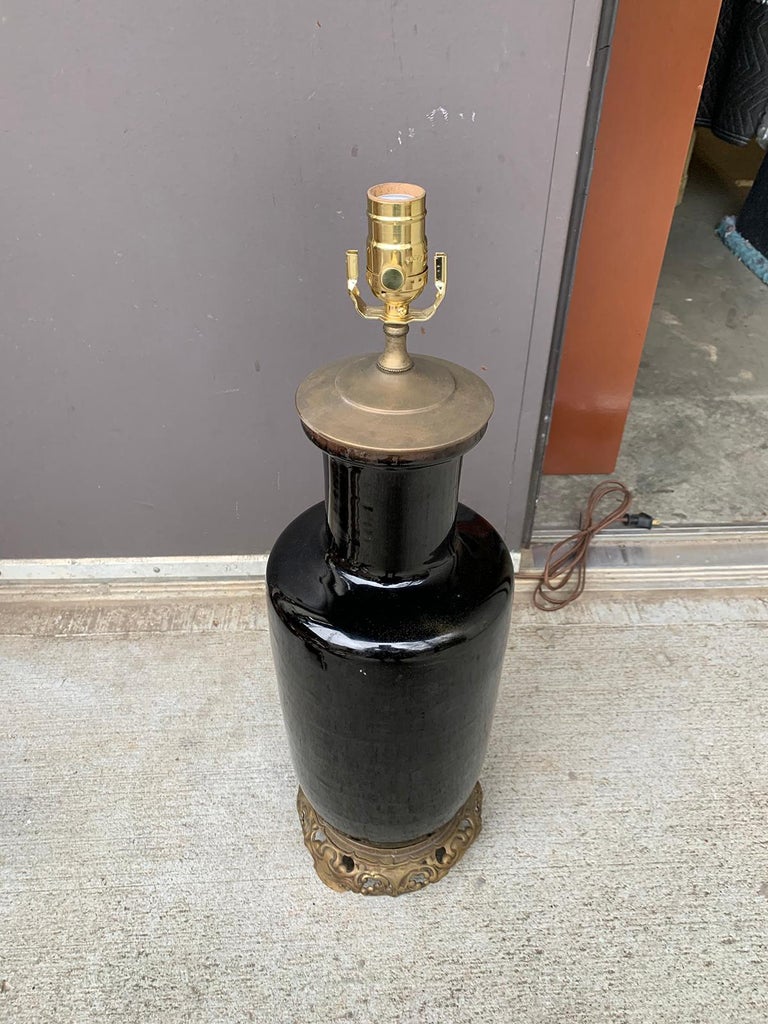 18th-19th Century Mirror Black Porcelain Vase as Lamp with Brass Base ...