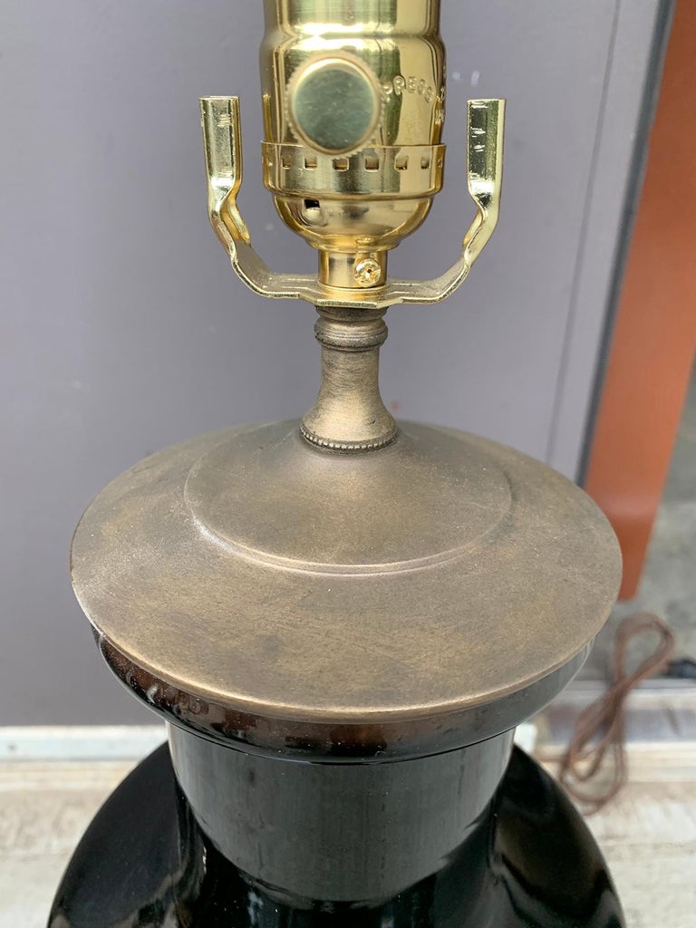 18th-19th Century Mirror Black Porcelain Vase as Lamp with Brass Base ...
