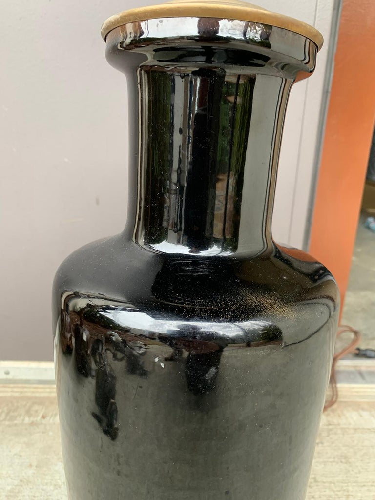 18th-19th Century Mirror Black Porcelain Vase as Lamp with Brass Base ...