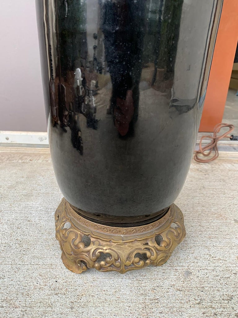 18th-19th Century Mirror Black Porcelain Vase as Lamp with Brass Base ...