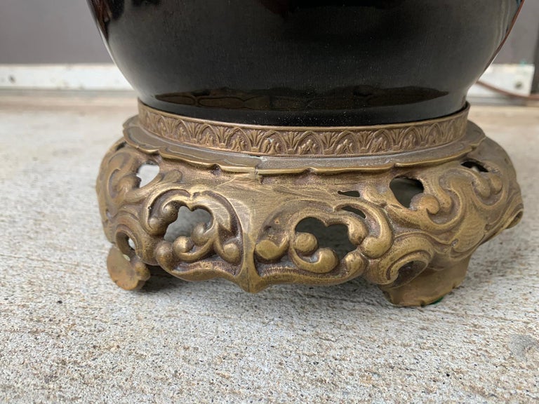 18th-19th Century Mirror Black Porcelain Vase as Lamp with Brass Base ...