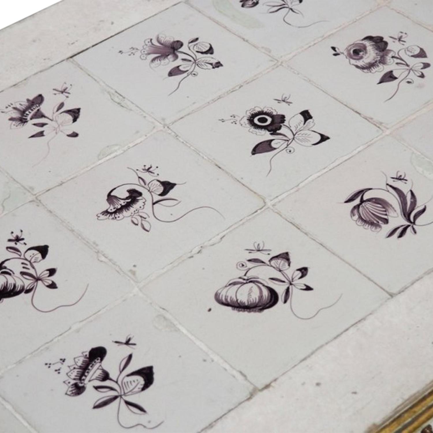 18th-19th Light-White Swedish Gustavian Tile Top Table, Small Pinewood ...