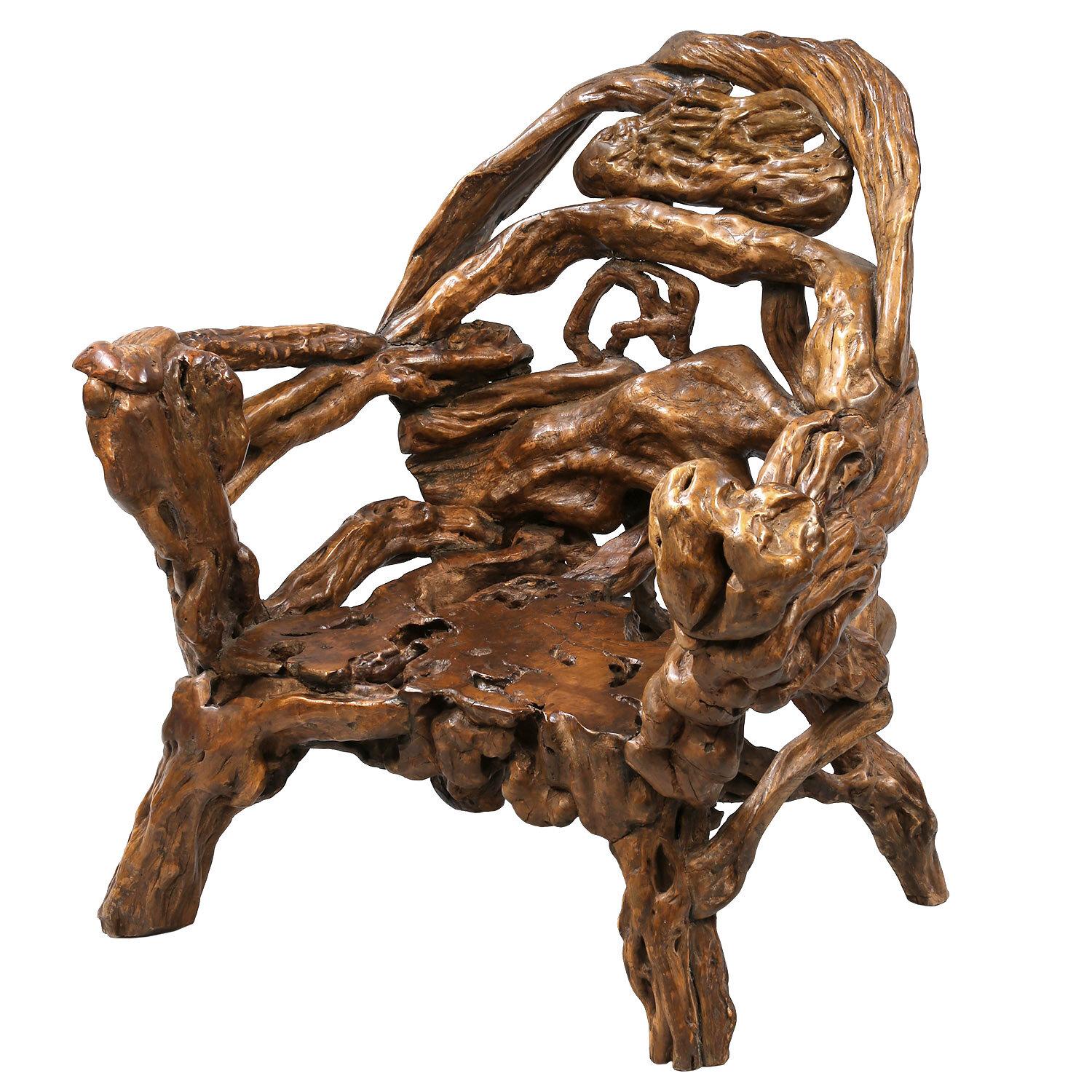 18th and 19th Century Chinese Root Wood Art Chairs and Table Set For ...