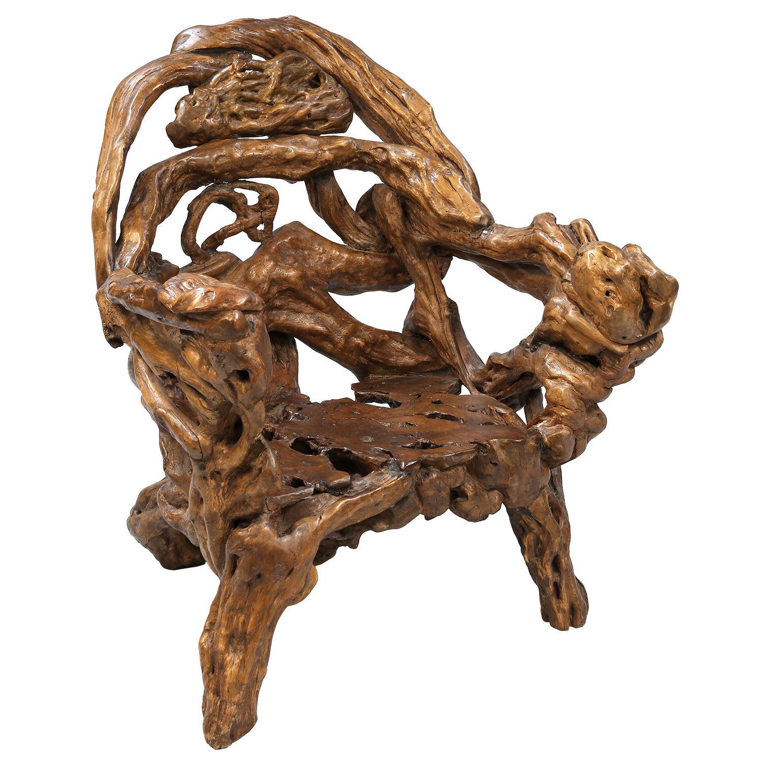 18th and 19th Century Chinese Root Wood Art Chairs and Table Set For ...